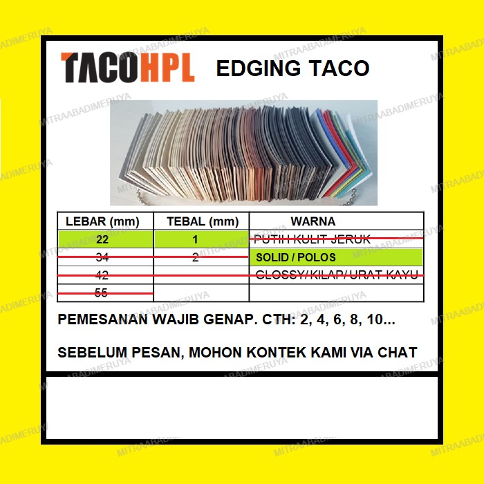 Jual Edging TACO HPL 22/1 mm Solid / Polos | Shopee Indonesia