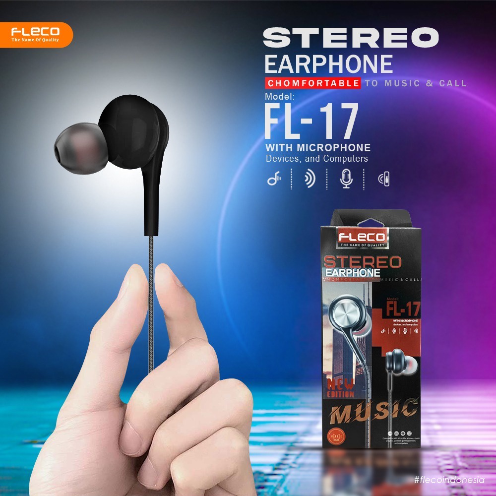 Jual Headset Handsfree FLECO FL-17 Stereo Music Earphone Extra Bass ...
