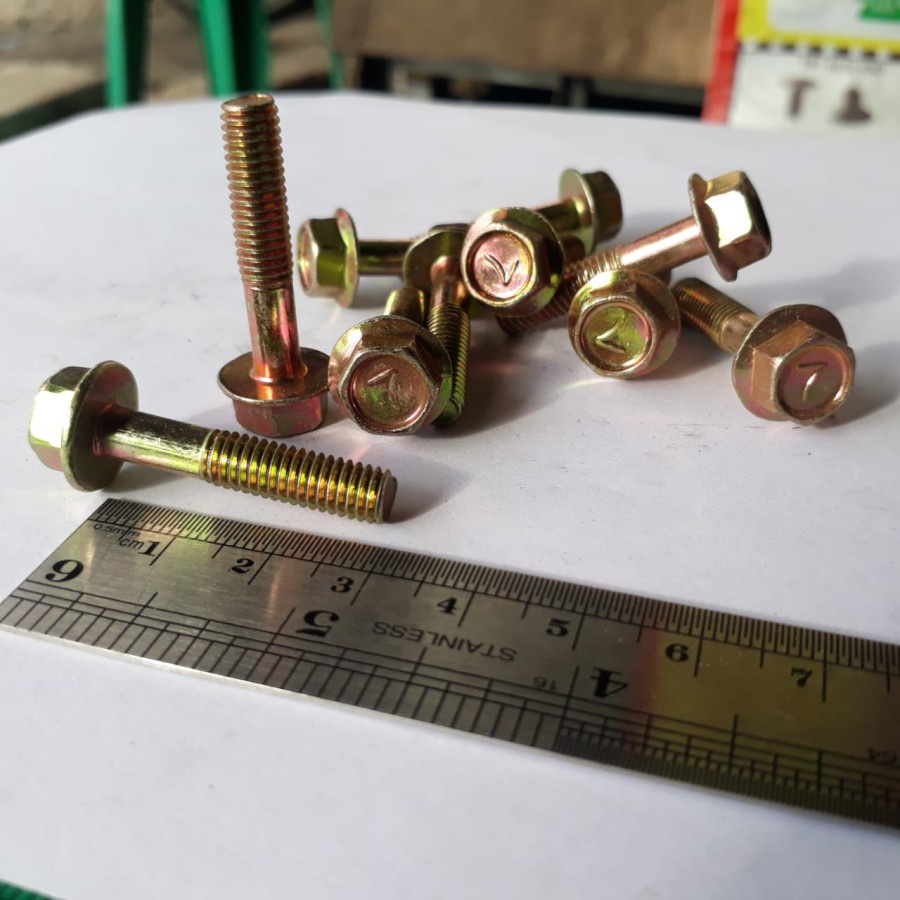 Jual FLANGE BOLT M6 X 30 / BAUT TOPI M6 X 30 KUNING / FLANGE BOLT M6X30 KUNING / BAUT M6 / BAUT ...