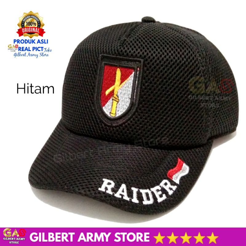 Jual Topi Raider Jaring Hitam GILBERT ARMY STORE Logo Bordir Merah ...