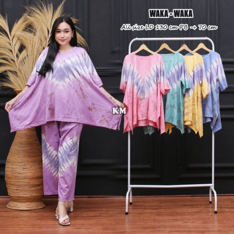 Jual SETELAN WANITA WAKA WAKA ONE SET JUMBO SET LD 130 KAOS COTTON MOTIF WAKA WAKA ONE SET TIE ...