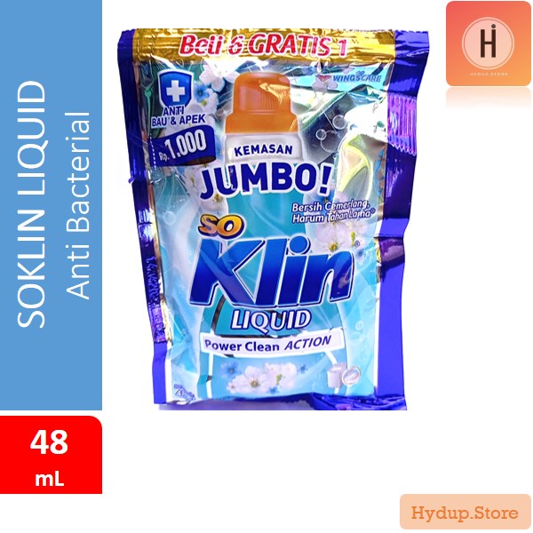 Jual SoKlin Deterjen Liquid Jumbo Anti Bacterial Biru Satuan 48ml ...