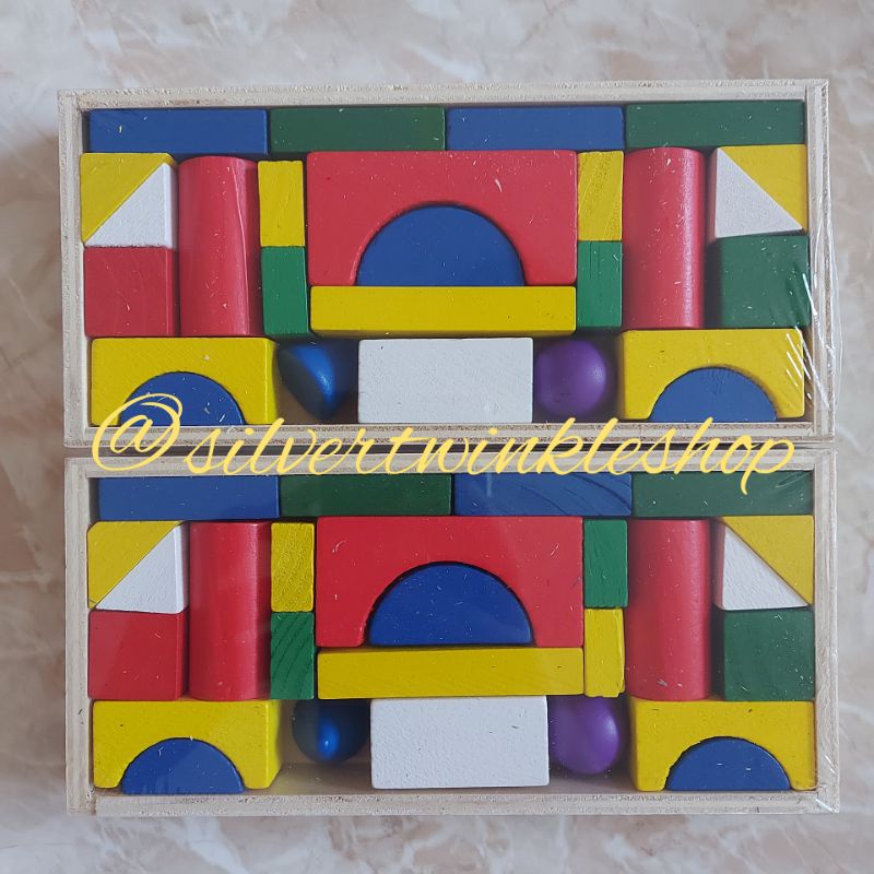 Jual Mainan edukasi anak balok kayu wooden block macam macam bentuk ...