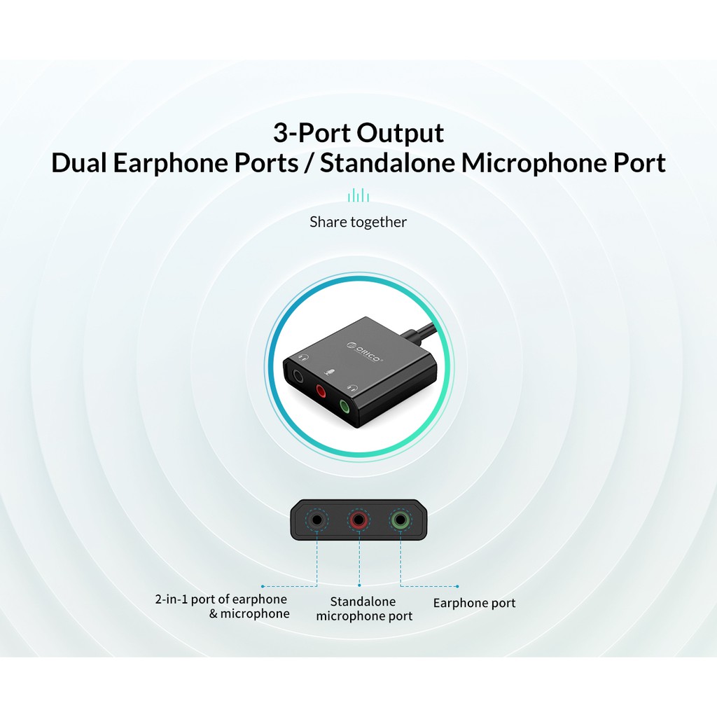 Jual Usb 2.0 sound card Orico 3 port 3.5mm female 2 audio headset 1 ...