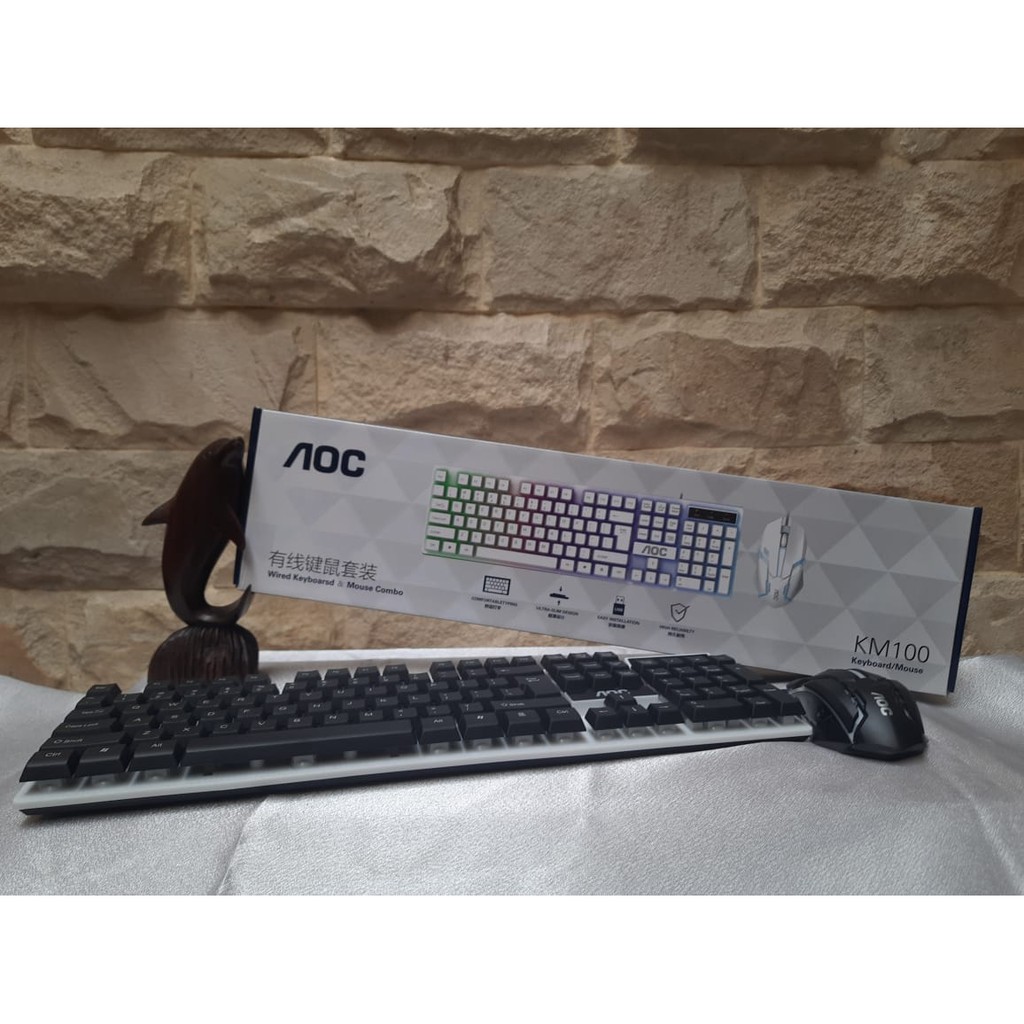 Jual Keyboard Mouse Pakai Kabel AOC KM100 Lighting | Shopee Indonesia