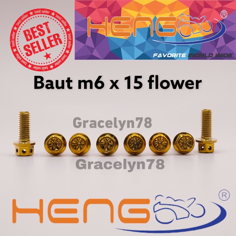 Jual baut probolt gold HENG m6x15 6x15 drat 10 panjang 1,5cm | Shopee Indonesia