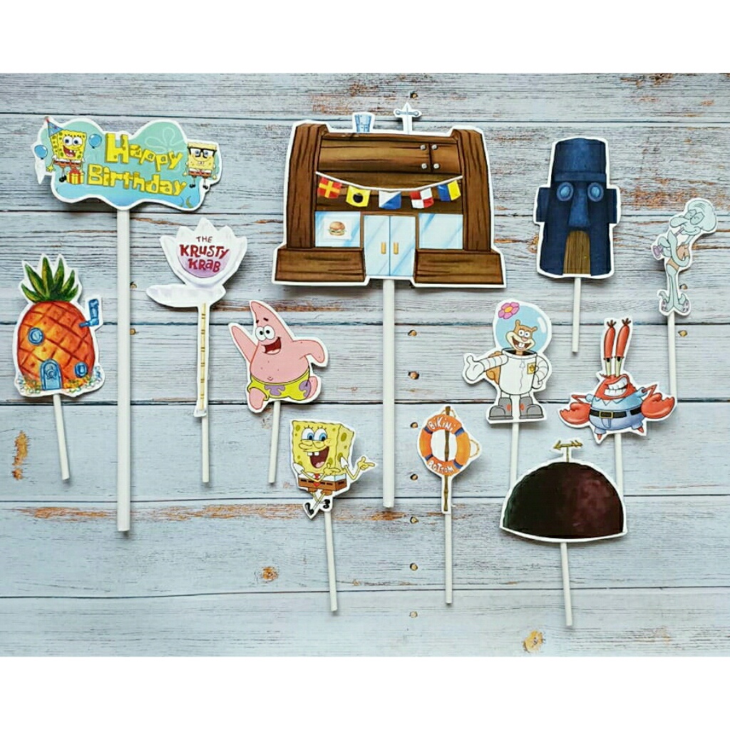 Jual satu set hiasan kue ulang tahun cake topper karakter Spongebob ...