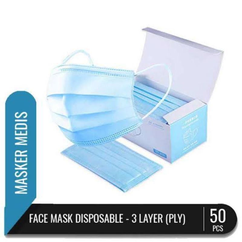 Jual MASKER EARLOOP BIRU (1 Box isi 50pc) / MASKER DEWASA 3 PLY ...