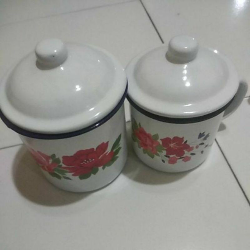Jual Mug enamel bunga mug vintage 10cm dan 12cm mug seng | Shopee Indonesia