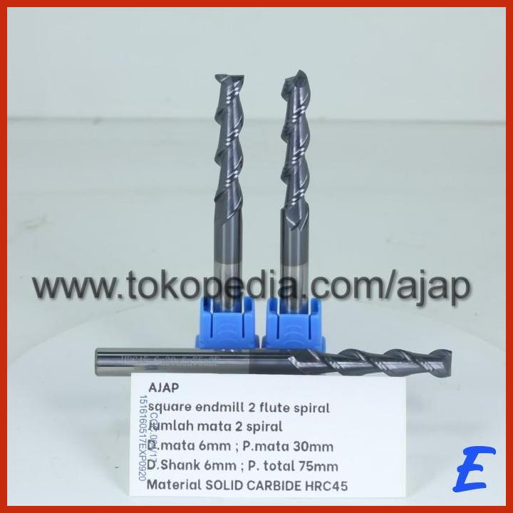 Jual ENDMILL 2 FLUTE 6mm HRC45 CARBIDE CNC ROUTER BIT KAYU PVC ACP ALU ...