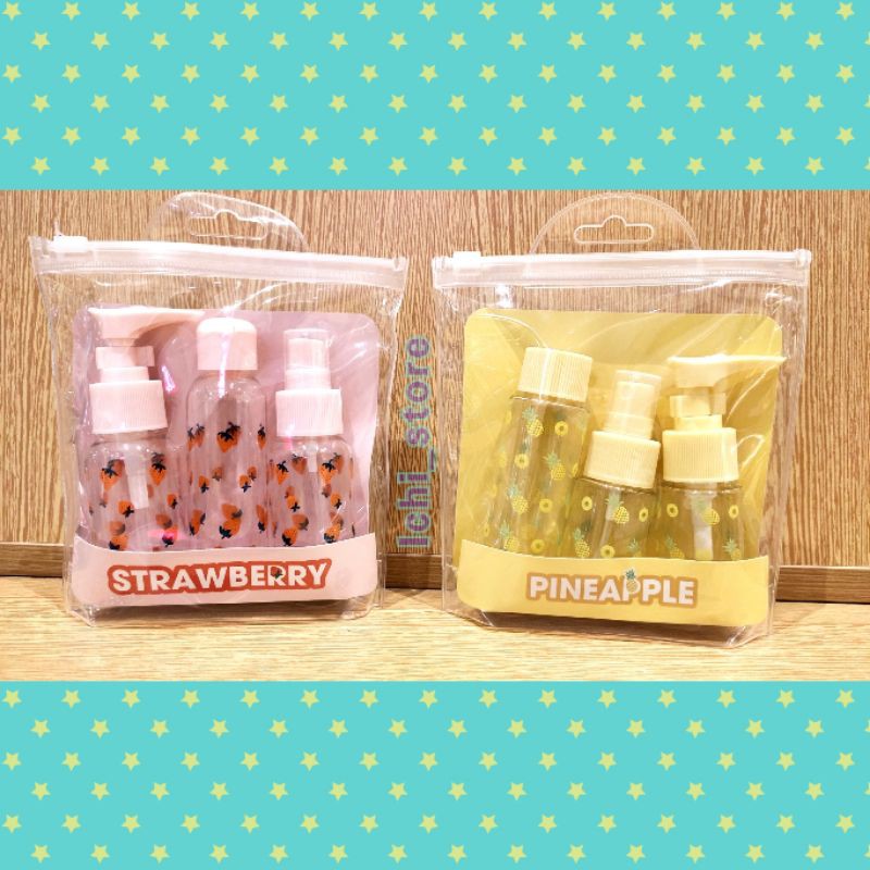 Jual Botol Travel Miniso 1 Set | Travel Kit Miniso Motif Buah | Botol ...