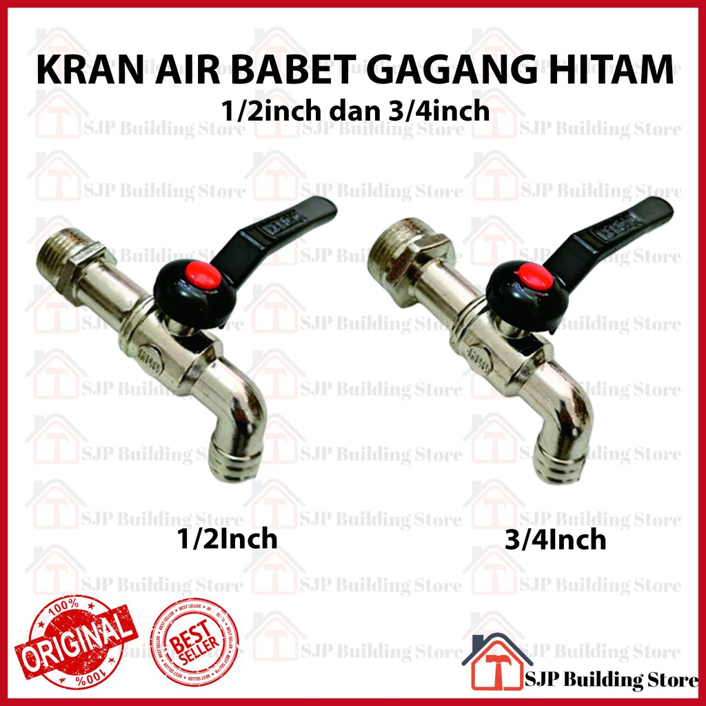 Jual Kran Air Besi Gagang Hitam 1/2" 3/4" l Keran Tembok High Quality ...