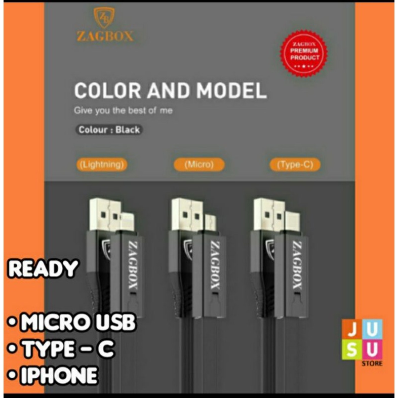 Jual Kabel Charger Data Zagbox Z128 Micro USB ,Type C ,Iphone | Shopee ...