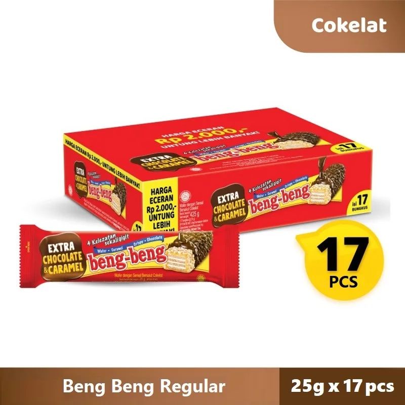 Jual Beng Beng Wafer Extra Chocolate dan Caramel 1 Box isi : 25 g x 17 ...