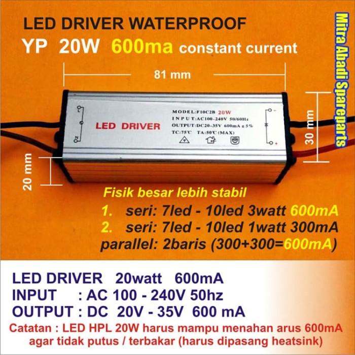 Jual LED Driver YP F10C2B 20 Watt 600 mA Casing Aluminium IP65 (real ...