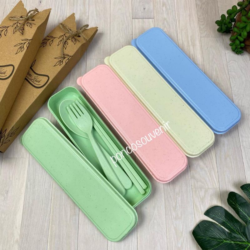 Jual 25 Set Sendok Set Go Green Box Jerami Kemasan Box Coklat Tali Rami | Shopee Indonesia