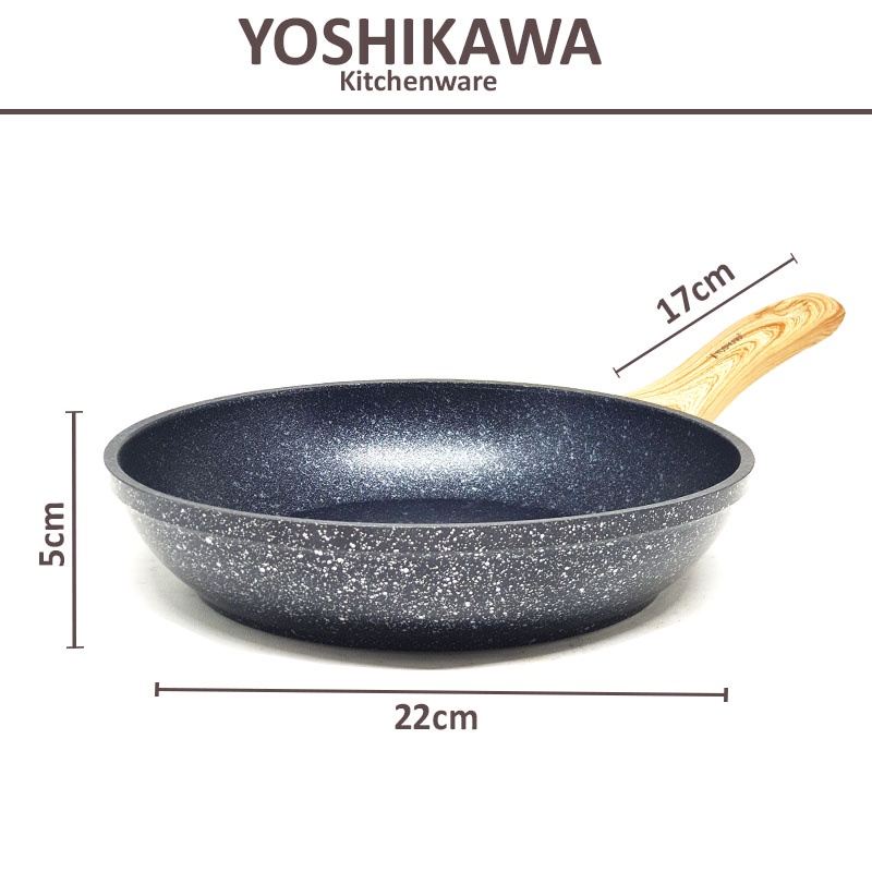 Jual Yoshikawa Fry Pan Marble Ceramic 22cm Anti Lengket | Panci Keramik Alat Penggorengan Telur ...