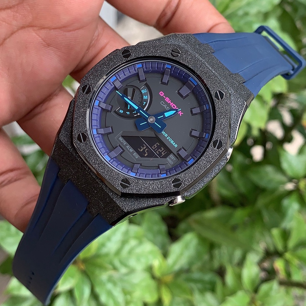 Jual Casioak Gshock GA 2100 VB Diamond Black Rubber Blue 44mm | Shopee ...