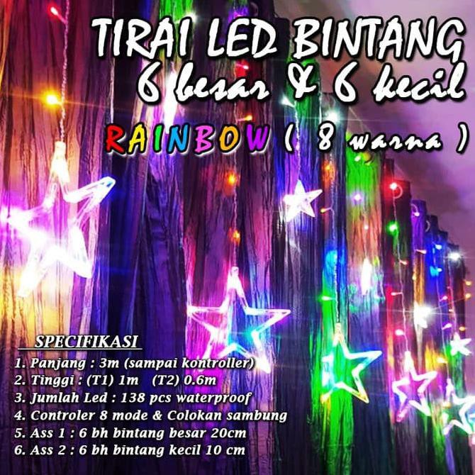 Jual Lampu Natal Tirai LED Bintang Rainbow 138 LED 3 Meter | Shopee ...