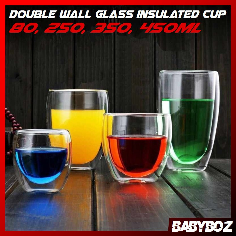 Jual BABYBOZ - OneTwoCups Gelas Anti Panas Double Wall Glass Insulated Cup Bening Transparan ...