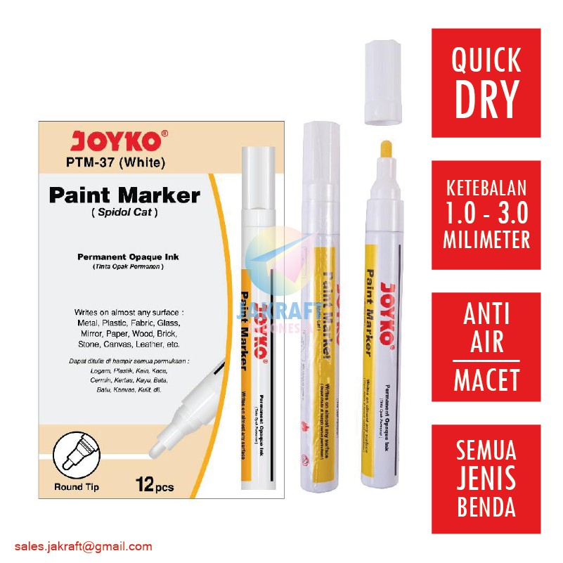 Jual (1 Pcs) Spidol Cat Permanent Paint Marker JOYKO PTM-37 Putih White ...