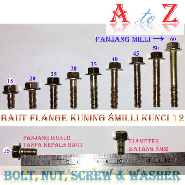 Jual Baut flange 8x40mm/flange bolt 7 kuning 8 x 40 mm | Shopee Indonesia