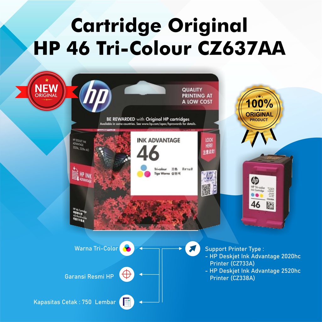 Jual Tinta HP 46 Tri-Colour Original Ink Cartridge | Shopee Indonesia