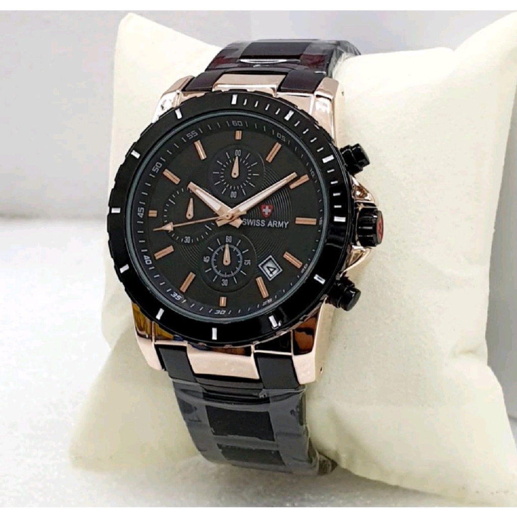 Jual Jam Tangan Pria Swiss Made Rantai Army Chrono Tanggal Aktif ...