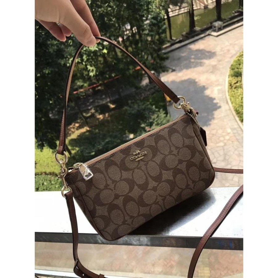 Jual Original 100% Coach Top Handle Pouch In Signature - WHITE | Shopee ...