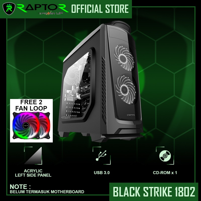 Jual Casing Gaming RAPTOR Black Strike 1802 Free 2 FAN - Casing Gaming ...