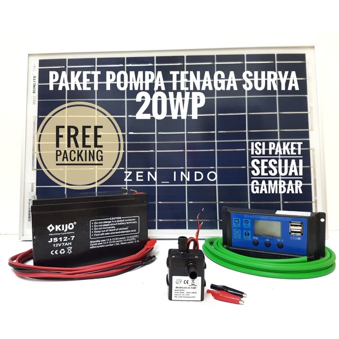 Jual PAKET POMPA TENAGA SURYA SOLAR PANEL 20WP POMPA DC 12V 240L/H 4,2 ...