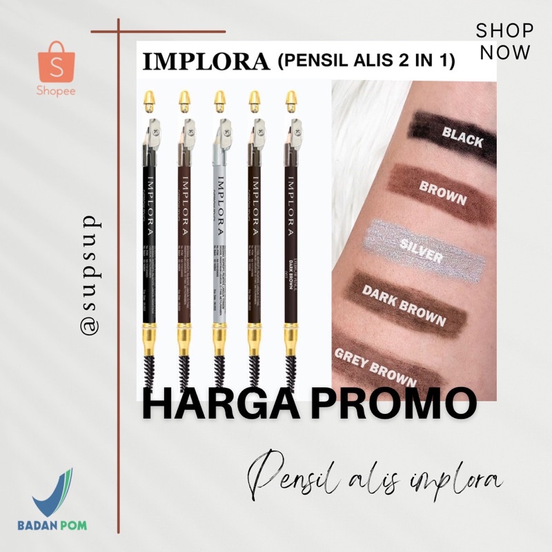 Jual ( PERPACK ISI 12 ) PENSIL ALIS IMPLORA 2IN1 / EYEBROW | Shopee ...