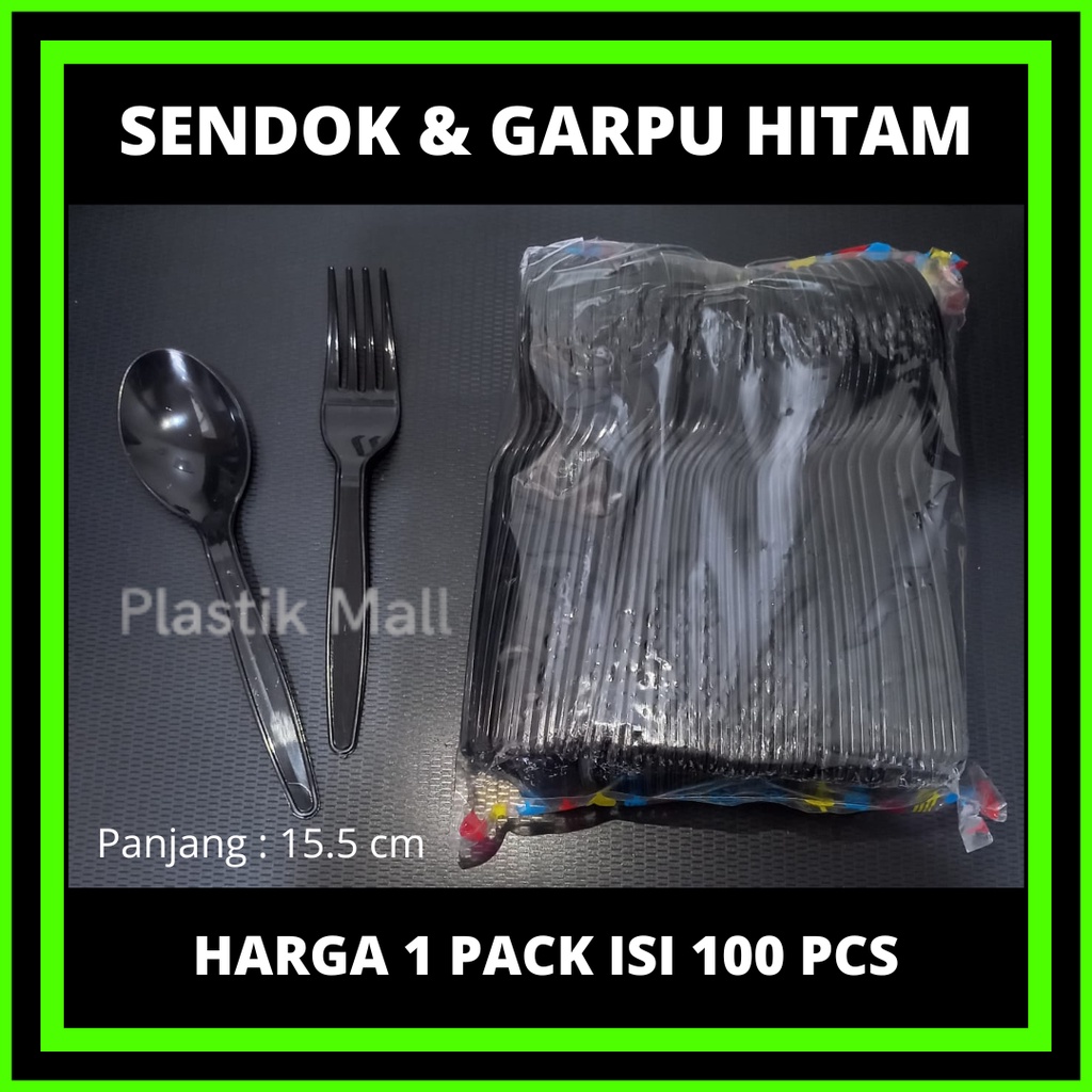 Jual Sendok Garpu Plastik Hitam merk HCP ISI100pcs / Sendok Garpu makan ...