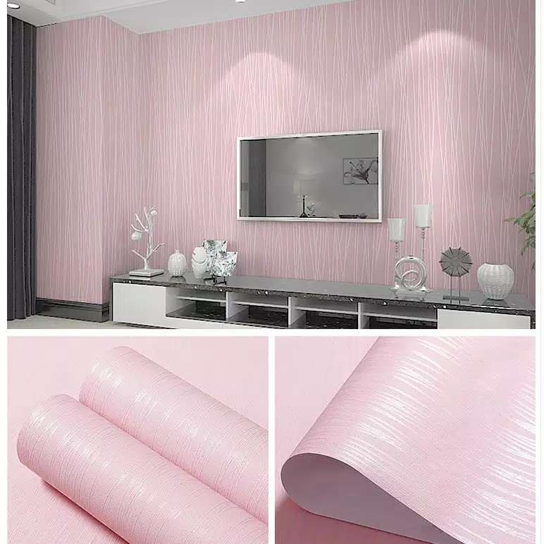 Jual Wallpaper Sticker Dinding Pink Polos Bertekstur Salur | Shopee ...