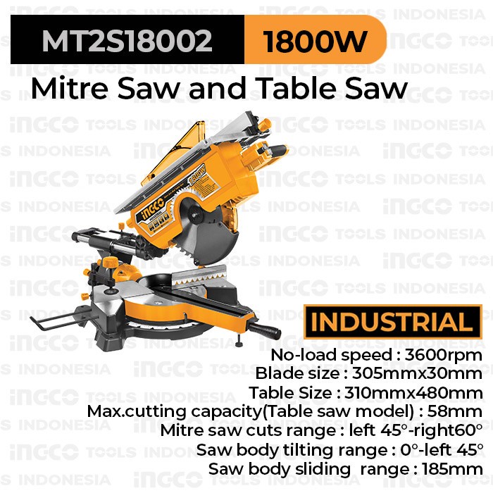 Jual Table & Mitre Saw Sliding 12" Inch Combo 2in1 INGCO MT2S18002 ...
