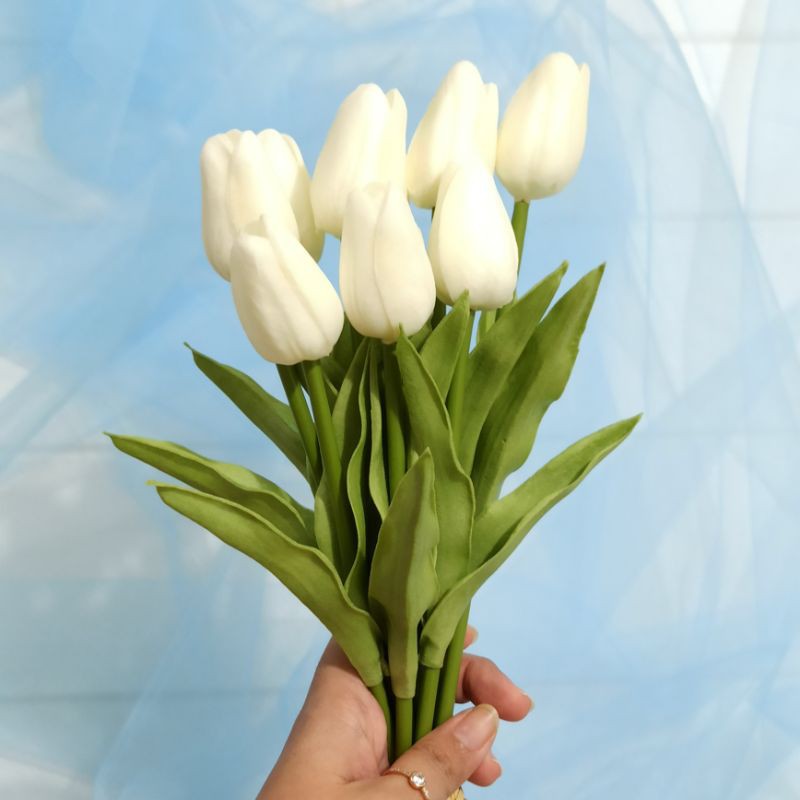 Jual Buket Tulip Putih 10 Batang Bunga Wedding Artificial Properti Foto ...