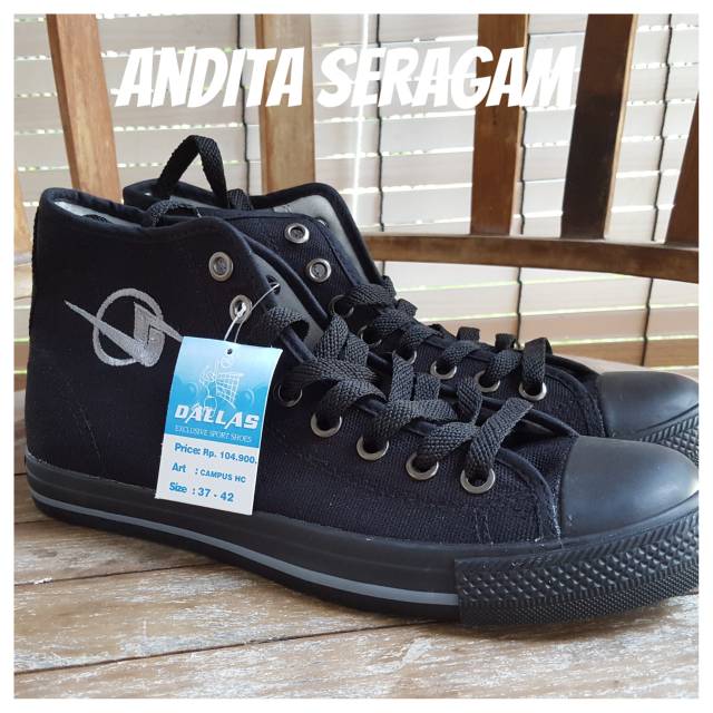 Jual Sepatu Dallas Campus HC (tinggi) Allblack Sepatu Sekolah /Pramuka ...