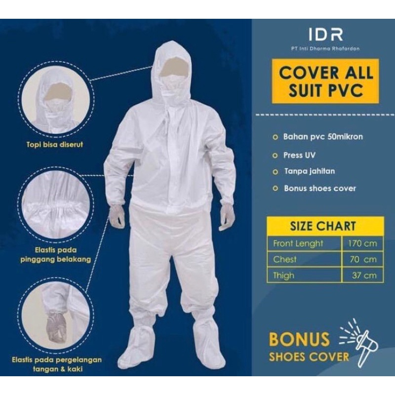 Jual APD Hazmat Premium Pvc 50mikron jumpsuit Tanpa jahitan ( termasuk ...