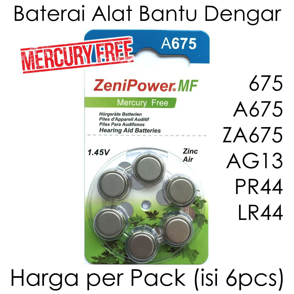 Jual Baterai 675 Zenipower Alat Bantu Dengar Hearing Aid Battery a675 ...
