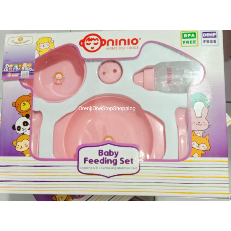 Jual Ninio Gift Set feeding set ABC Straw / Set Tempat Makan dan botol ...