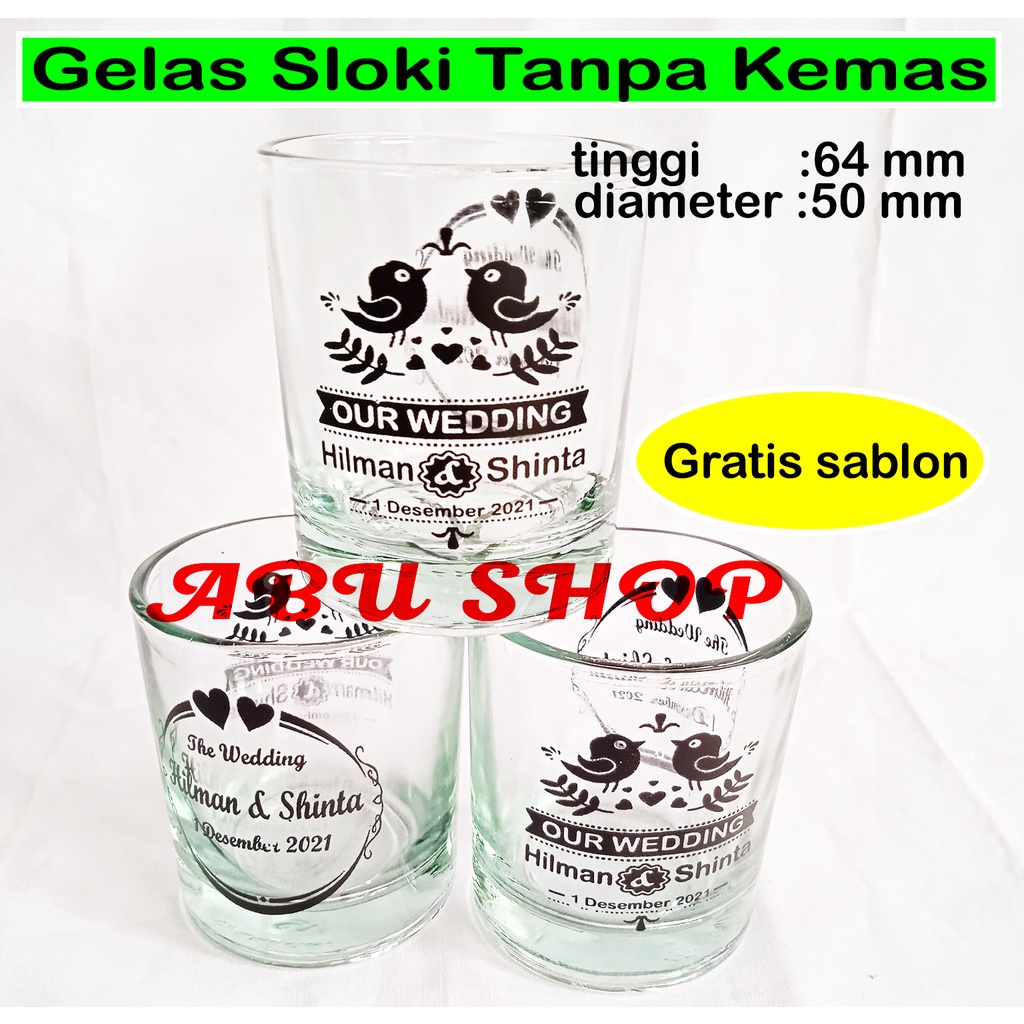 Jual Souvenir gelas seloki bening tanpa kemas gratis sablon nama untuk ...