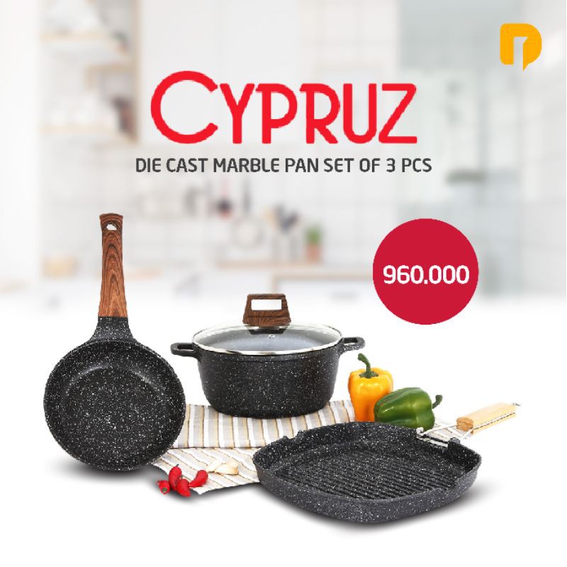 Jual cypruz die cast marble pan set of 3 pcs | Shopee Indonesia