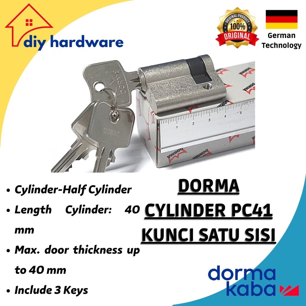 Jual Dorma Cylinder PC41 Kunci Satu Sisi Dormakaba PC 41 Key | Shopee ...