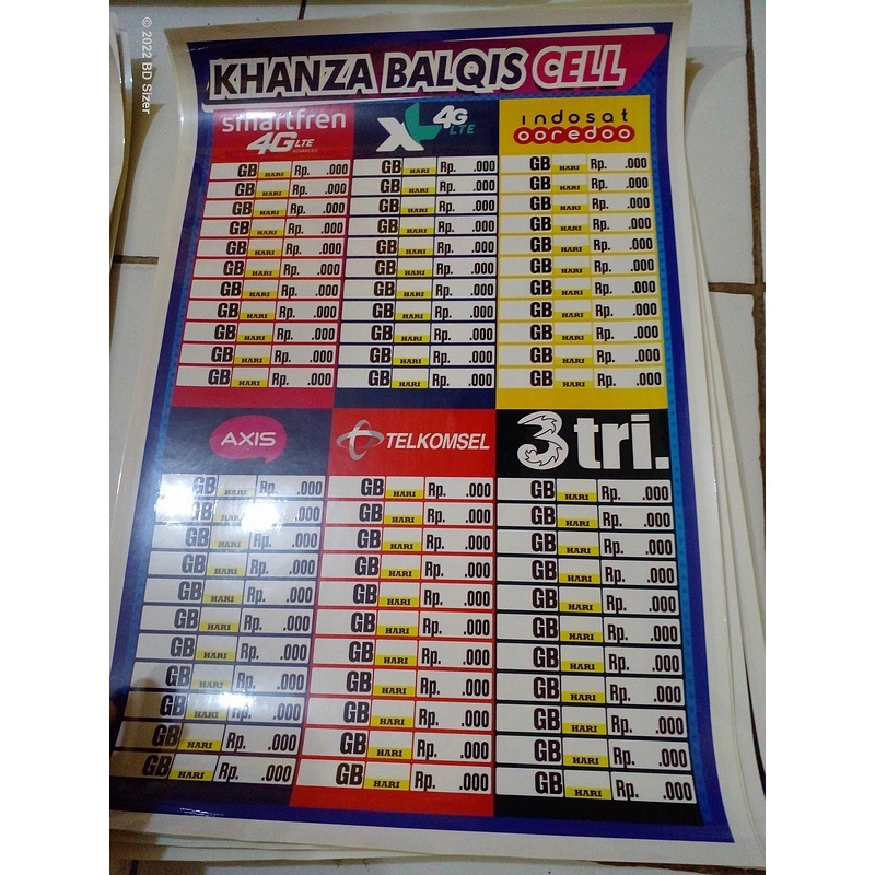 Jual Poster Daftar Harga Kuota Sidulur Cell | Shopee Indonesia