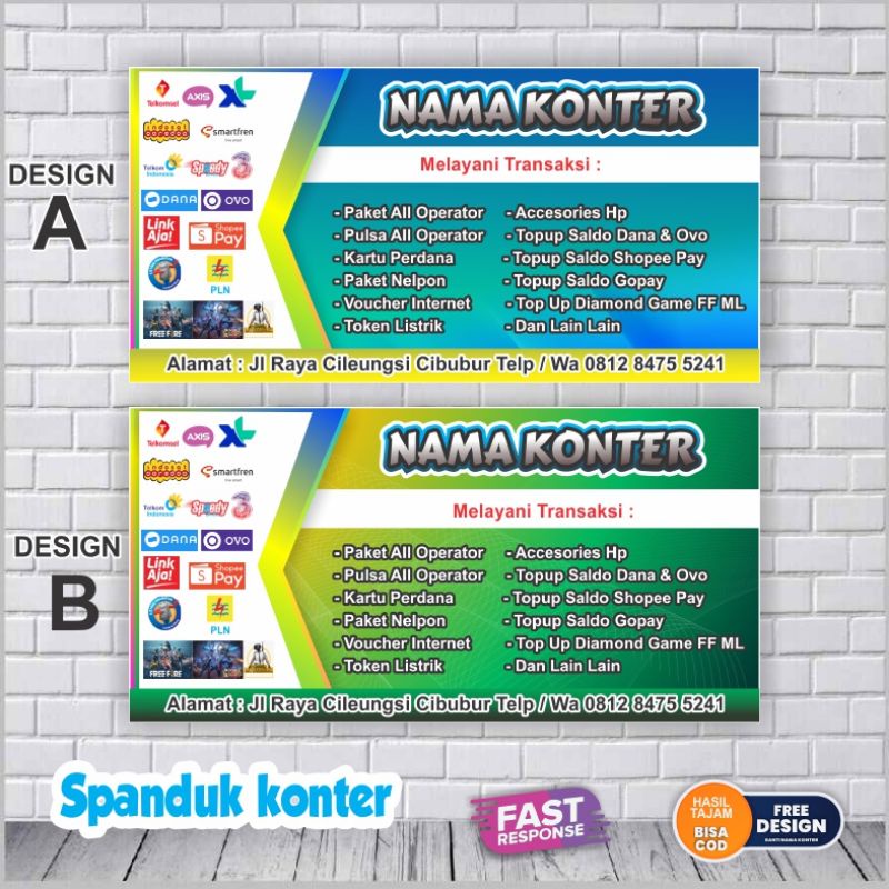 Jual Cetak Spanduk Baner konter pulsa / Service Hp /Loket pembayaran/ PLank Toko custom design ...