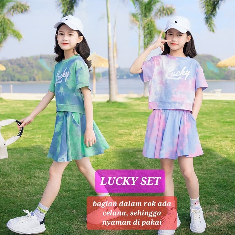 Jual LUCKY SET BAJU SETELAN ANAK REMAJA CEWEK FASHION SPORT CASUAL TIE ...