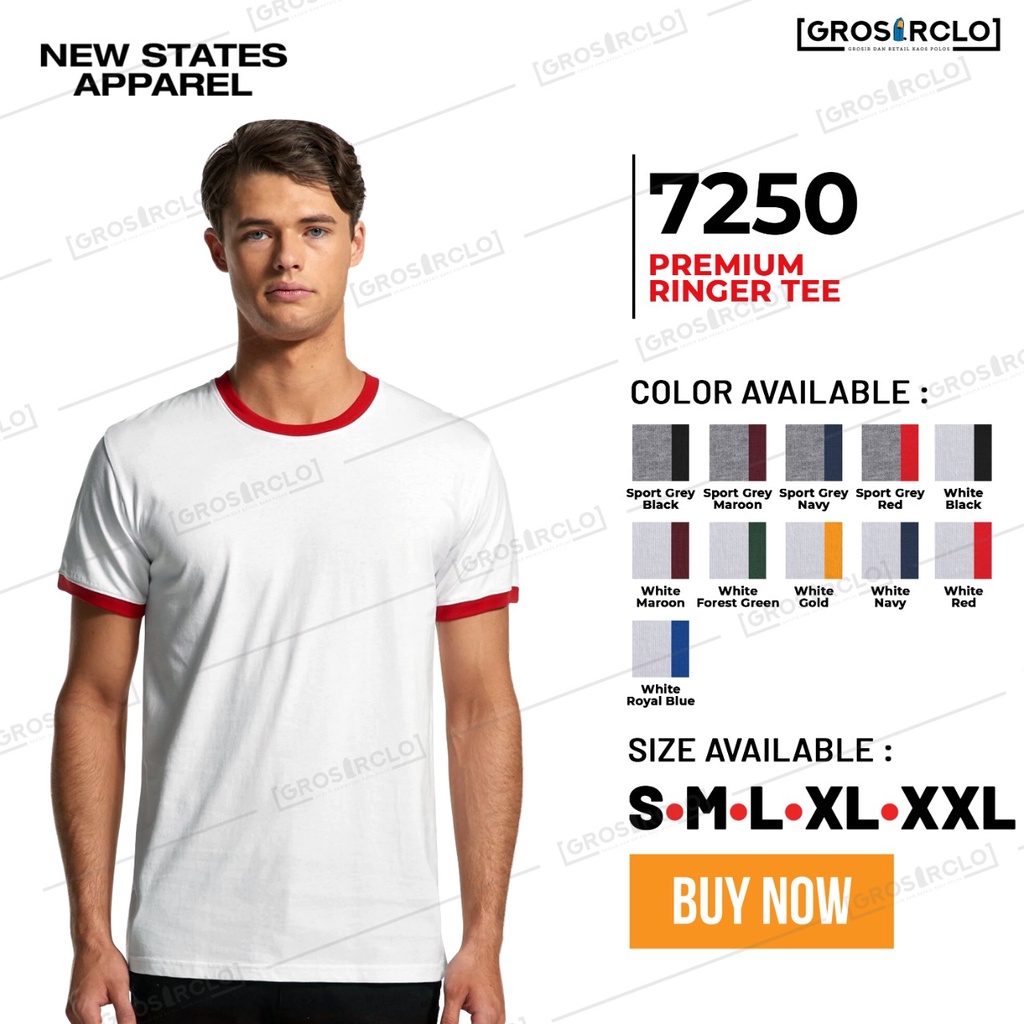 Jual Kaos Oblong Polos Ringer Tee New States Apparel NSA 7250 Premium ...