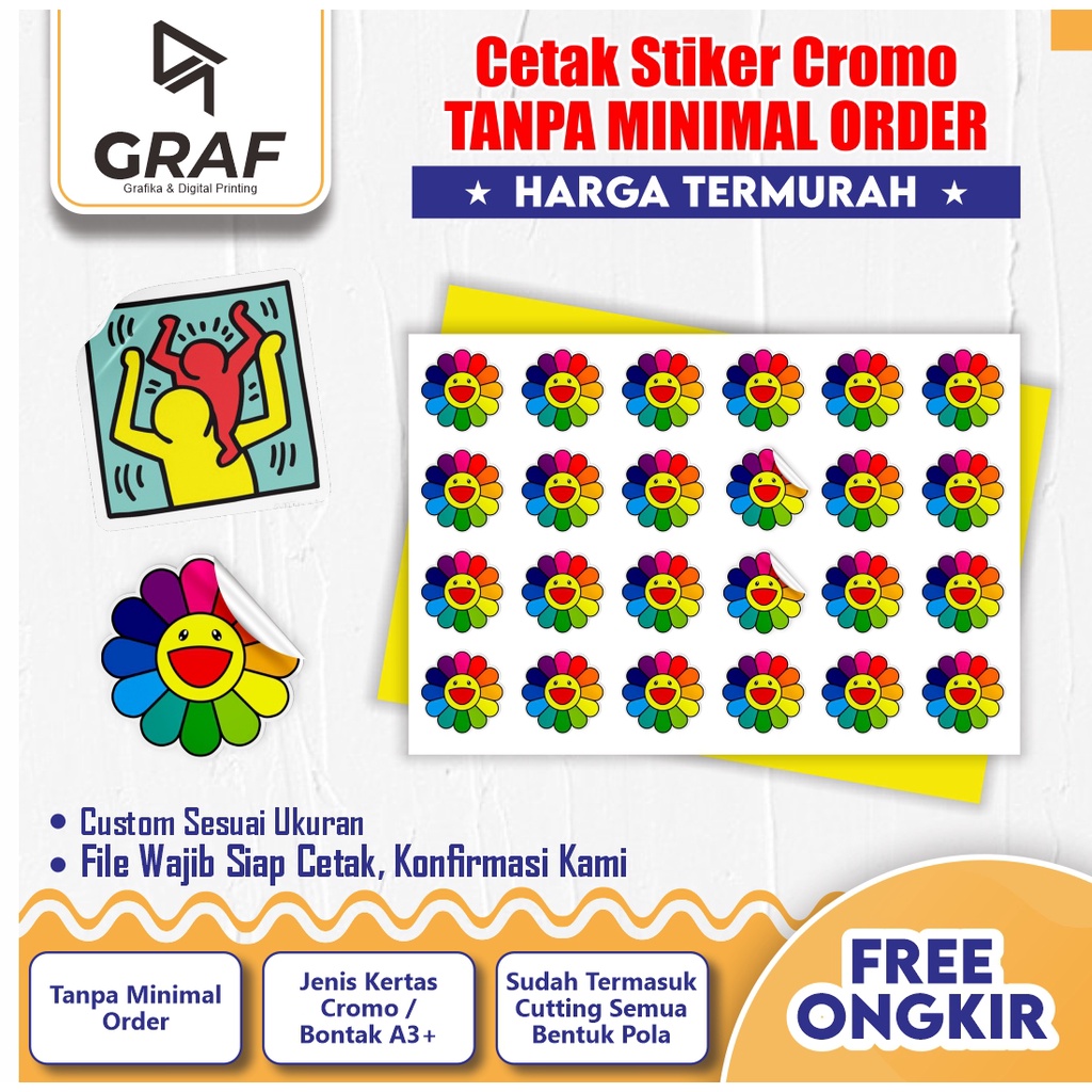 Jual Cetak Stiker Cromo + Cutting Kisscut Tanpa Minimal Order / Stiker ...