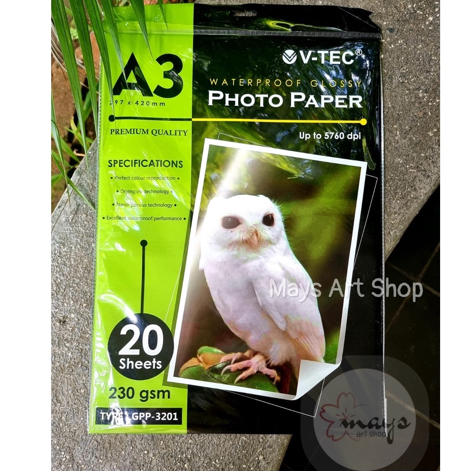 Jual Baru Photo Paper Glossy A3 230 gsm V-Tec 1 pak / V-tec Kertas Foto ...