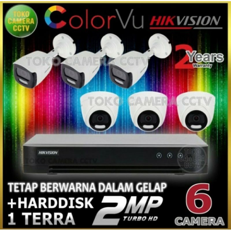 Jual PAKET CCTV HIKVISION COLORVU 2MP 8 CHANNEL 6 KAMERA HDD 1TB ...